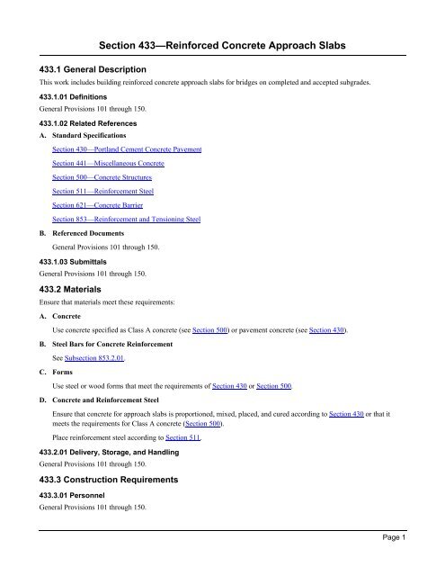 Section 433 Reinforced Concrete Approach Slabs