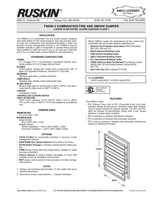 FSD60-3 COMBINATION FIRE AND SMOKE ... - Ruskin Titus Gulf