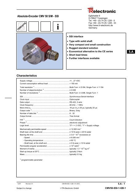 Absolute-Encoder CMV 58 S/M - SSI - TR Electronic