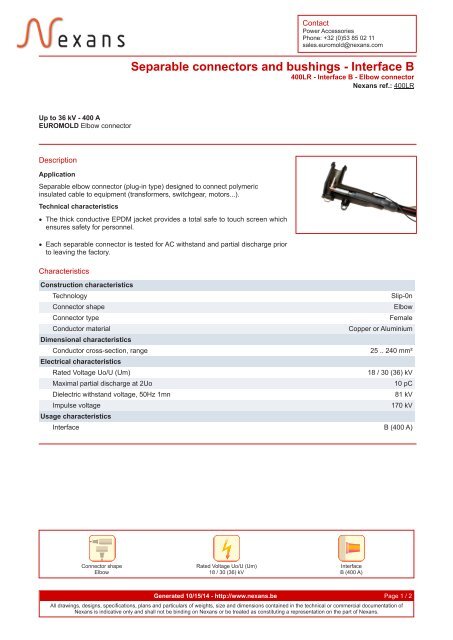 Separable connectors and bushings - interface B - Nexans