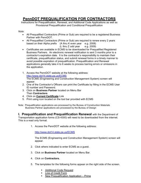 PennDOT PREQUALIFICATION FOR ... - PennDOT ECMS