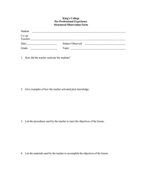 Structured Observation Form - King's College
