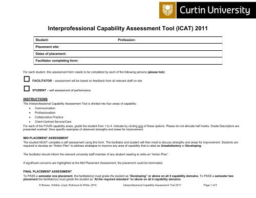 Interprofessional Capability Assessment Tool - Health Sciences