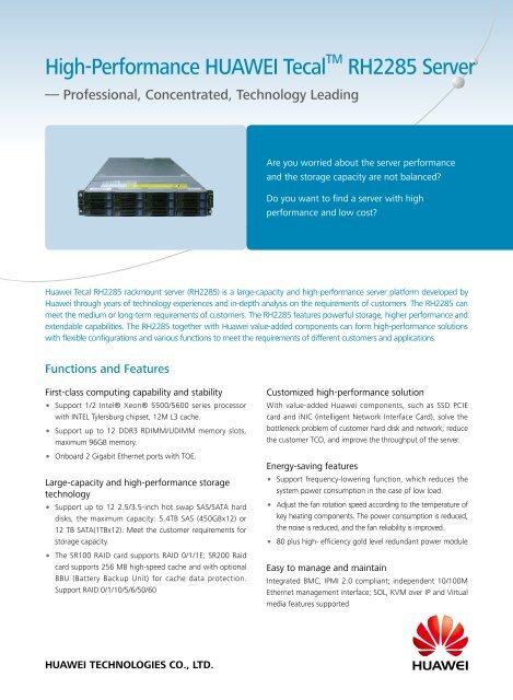 Huawei Tecal RH2285 Server Datasheet - Utopia Technology
