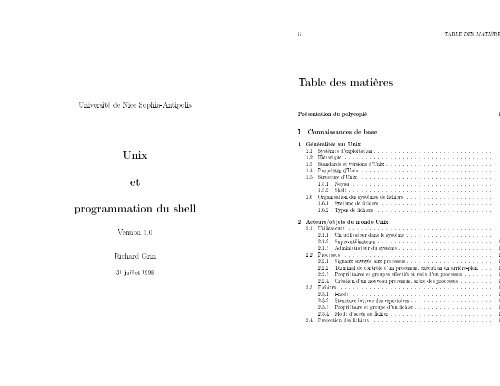 Unix et programmation du shell Table des mati res
