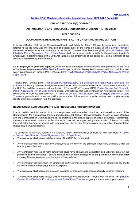 APPENDIX D â Section 37 (2) Mandatory Contractor ... - Transnet