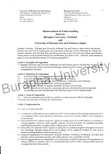 Memorandum of Understanding between Burapha University ...
