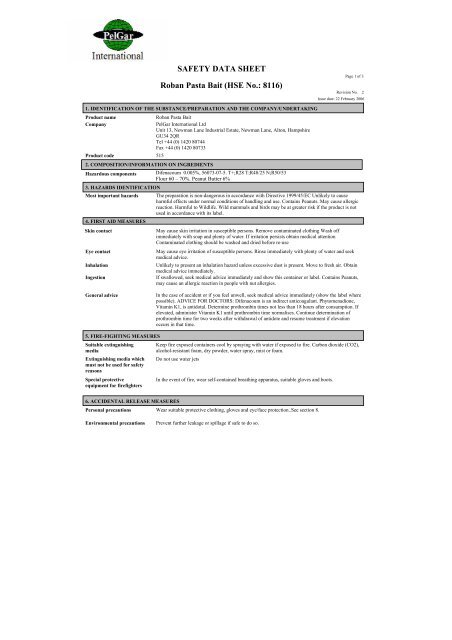 SAFETY DATA SHEET Roban Pasta Bait (HSE No ... - Solway Feeders