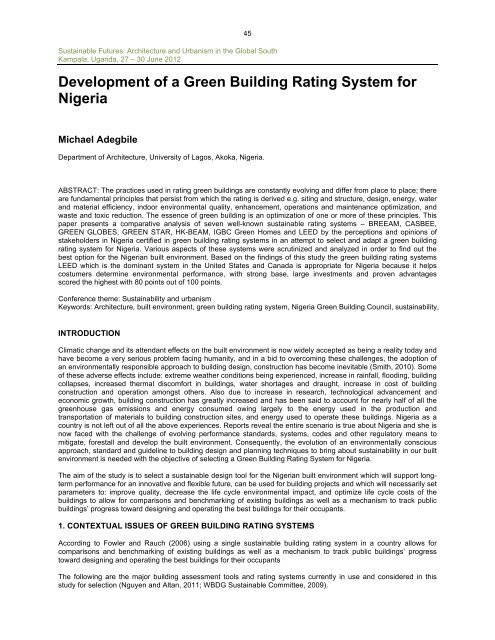 Development of a green building rating system for Nigeria.