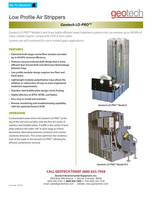 Geotech LO-PRO Air Strippers - Geotech Environmental Equipment