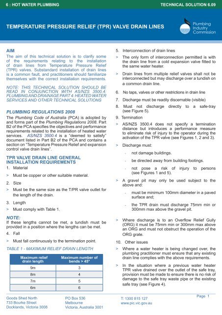 6.09 Temperature Pressure relief valve drain lines