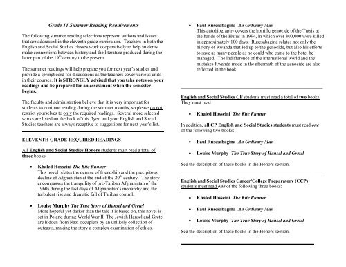 Grade 11 Summer Reading Requirements