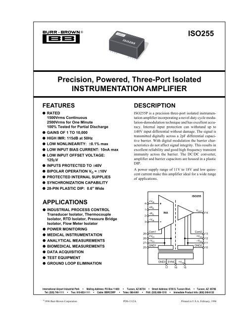 Precision, Powered, Three-Port Isolated INSTRUMENTATION ...