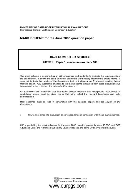 IGCSE Computer Studies-Marking Schemes/IGCSE ... - Ourpgs.com