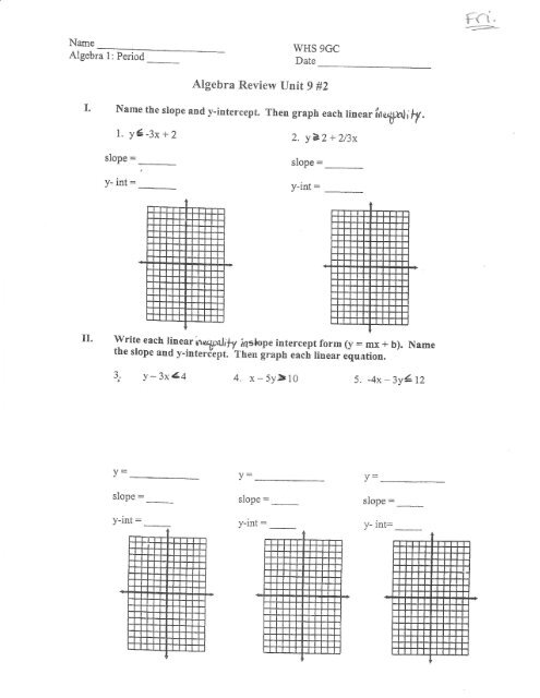 Algebra Review Unit 9 #2
