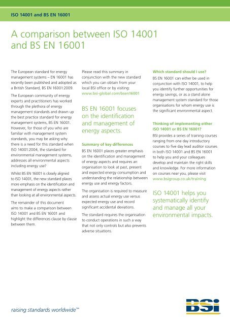 A comparison between ISO 14001 and BS EN 16001 - BSI