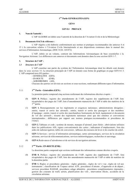 GEN 0.1 - SERVICE D'INFORMATION AERONAUTIQUE - ALGERIE