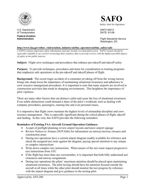 Flight crew techniques and procedures that enhance pre-takeoff and ...