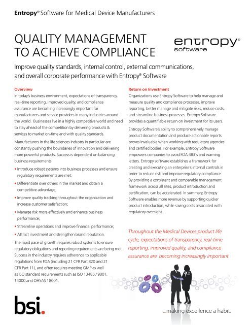 QUALITY MANAGEMENT TO ACHIEVE ... - Entropy Software