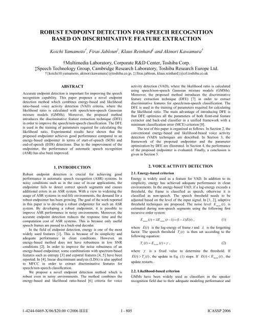 Robust Endpoint Detection for Speech Recognition based ... - Toshiba