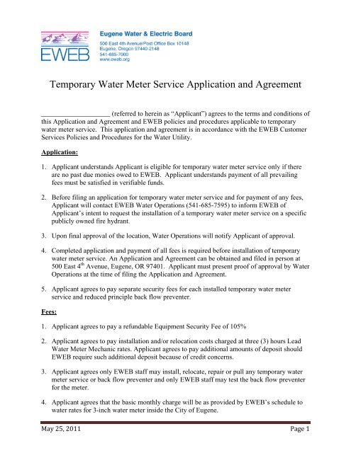 Temporary Water Meter Service Application and Agreement