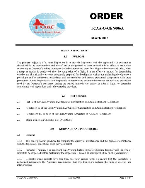 Ramp Inspection - Tanzania Civil Aviation Authority