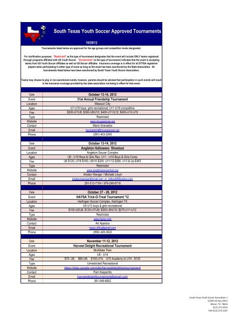 South Texas Youth Soccer Approved Tournaments