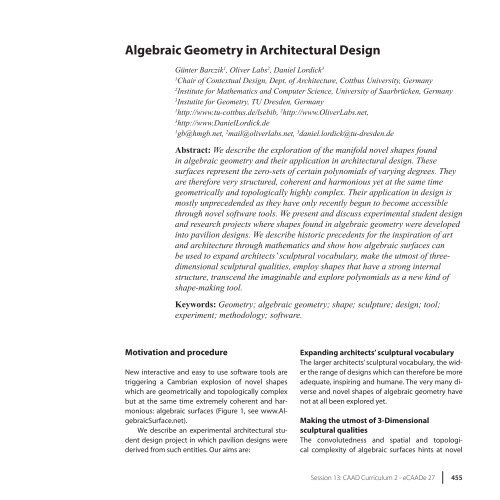 Algebraic Geometry in Architectural Design - Daniel Lordick