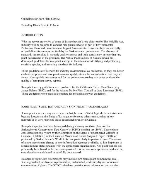 Guidelines for Rare Plant Surveys - Native Plant Society of ...
