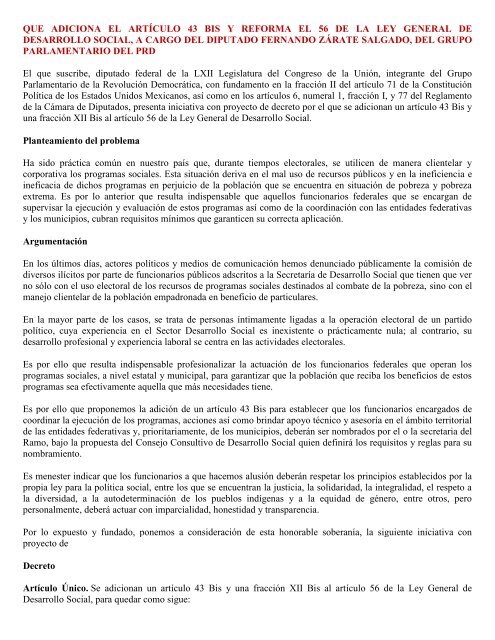 que adiciona el artículo 43 bis y reforma el 56 de la ley general de ...