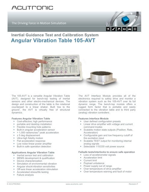 information about the Angular Vibration Table 105-AVT - Acutronic