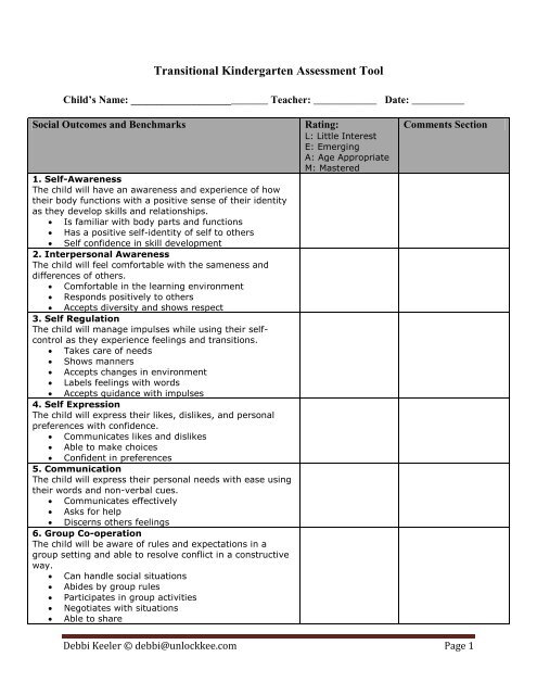 Transitional Kindergarten Assessment Tool