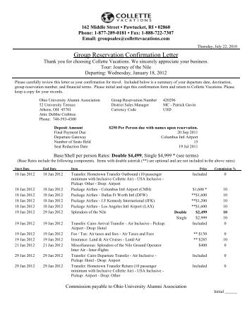 Revised Group Reservation Confirmation Letter - Triumphant ...