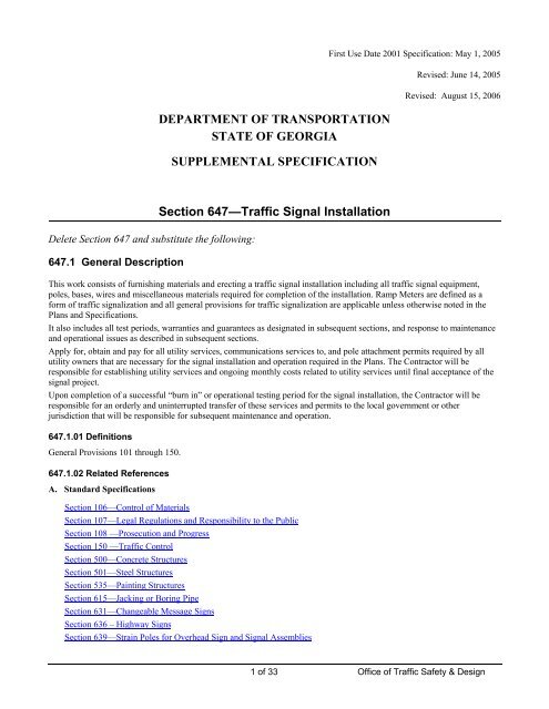 Section 647 Traffic Signal Installation - the GDOT