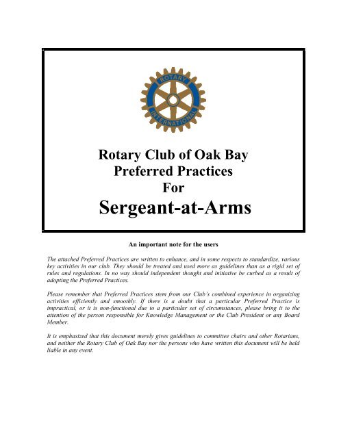 Sergeant at Arms - Rotary Club of Oak Bay