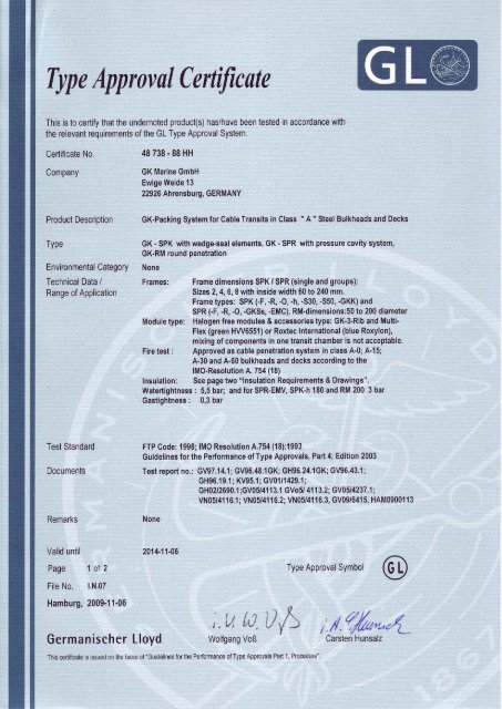 Type Approval Certificate - GK Marine