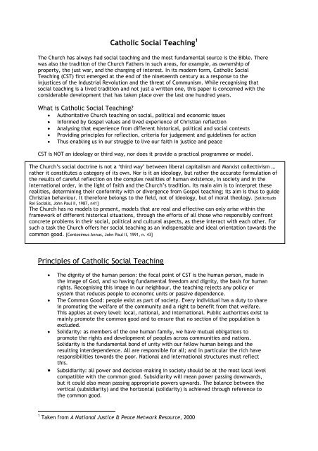 Catholic Social Teaching - Justice, Peace and Integrity of Creation