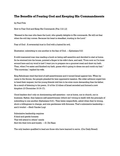 The Benefits of Fearing God and Keeping His Commandments