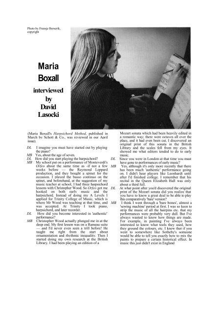 Maria Boxall Interviewed. - British Harpsichord Society