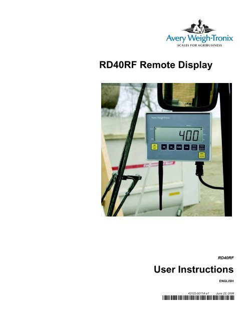 RD40RF Remote Display User Instructions - Scale Tec