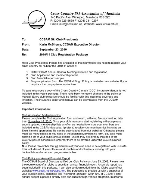 Club Registration Letter - CCSAM