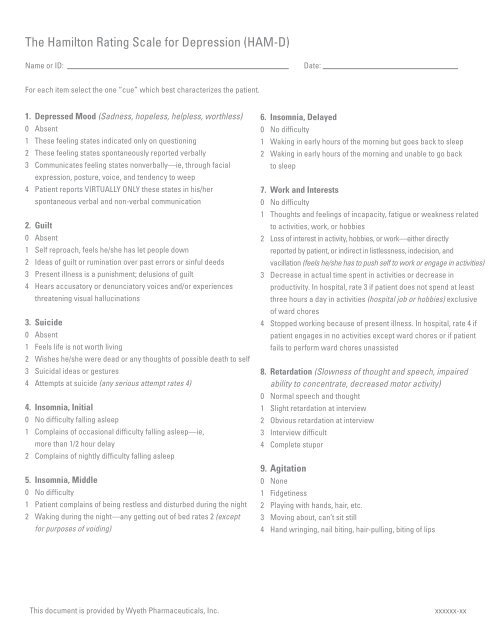 The Hamilton Rating Scale for Depression (HAM-D) - PfizerPro