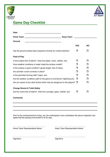 Game Day Checklist - rdca.com