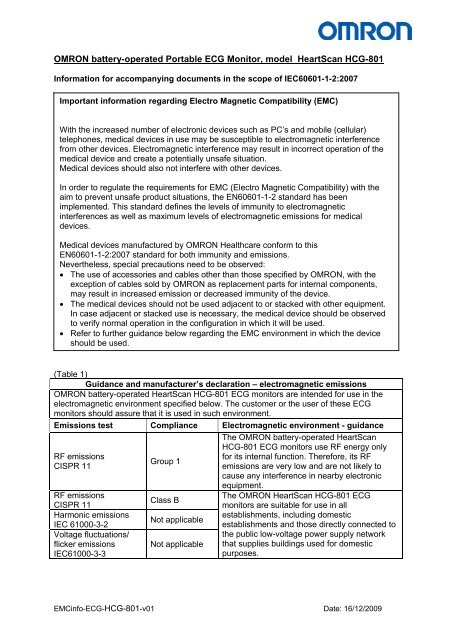 EMC Information HCG-801 - Omron Healthcare