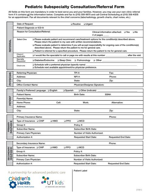 Pulmonary Referral Form - UT Medicine
