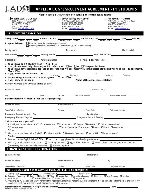 application/enrollment agreement - f1 students - Lado International ...