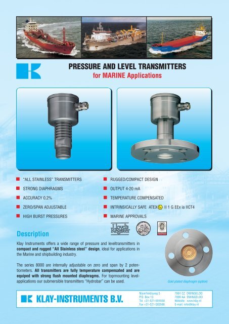 PRESSURE AND LEVEL TRANSMITTERS - Klay Instruments