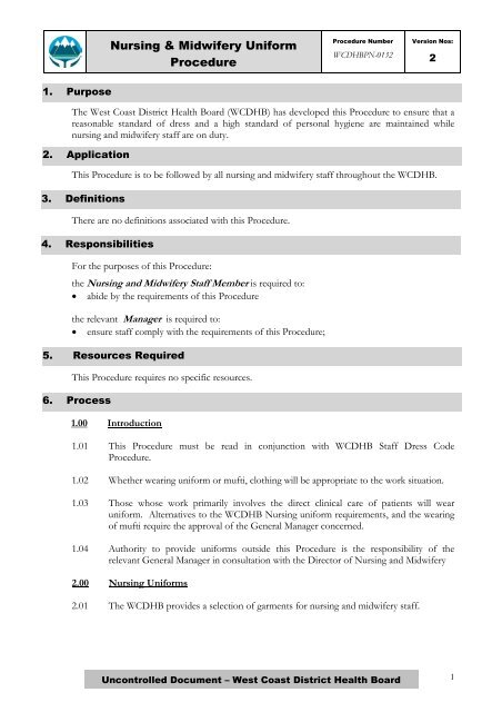 Nursing & Midwifery Uniform Procedure - West Coast District Health ...