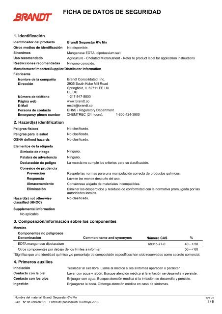 FICHA DE DATOS DE SEGURIDAD - Brandt