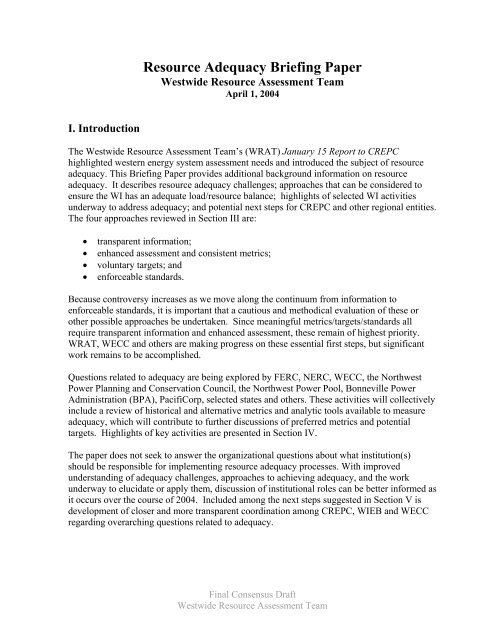 WRAT Final Briefing Paper - Western Governors' Association